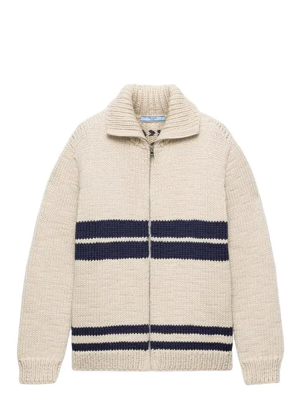 Prada Wool Zipper Cardigan - Ivory/blue