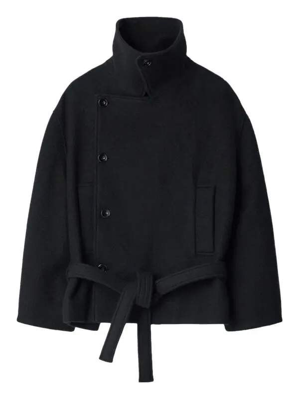 LEMAIRE Short Wrap Coat In Felted Wool And Alpaca Blend - Black