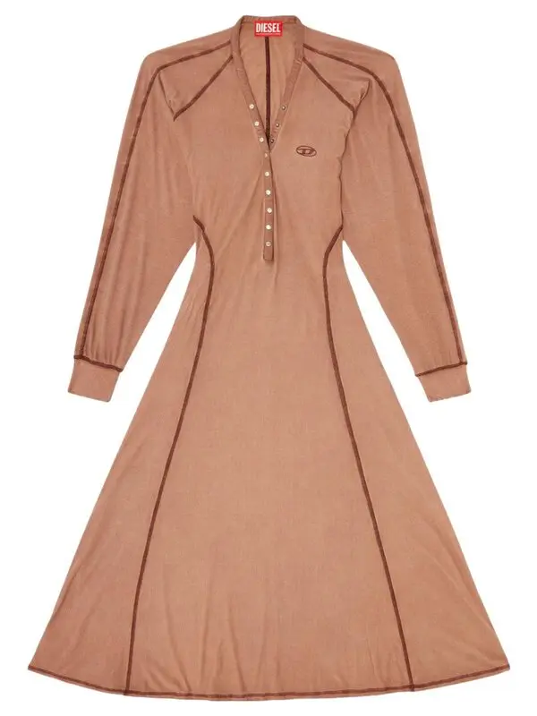 DIESEL® Midi Dress In Ribbed Jersey With Batwing-sleeves - Light Brown