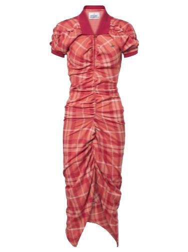 VIVIENNE WESTWOOD Checked Ruched Cotton Midi Dress - Red