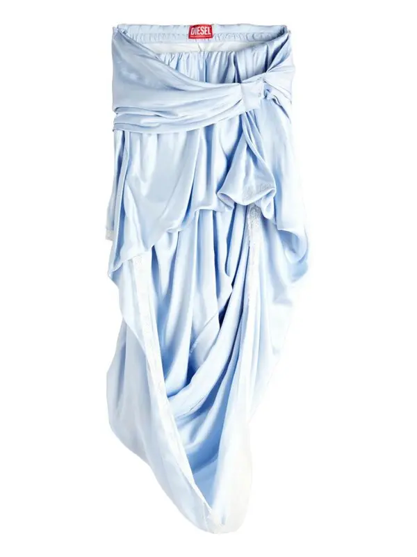 DIESEL® Draped Satin Midi Skirt With Lace Trim - Sky-blue