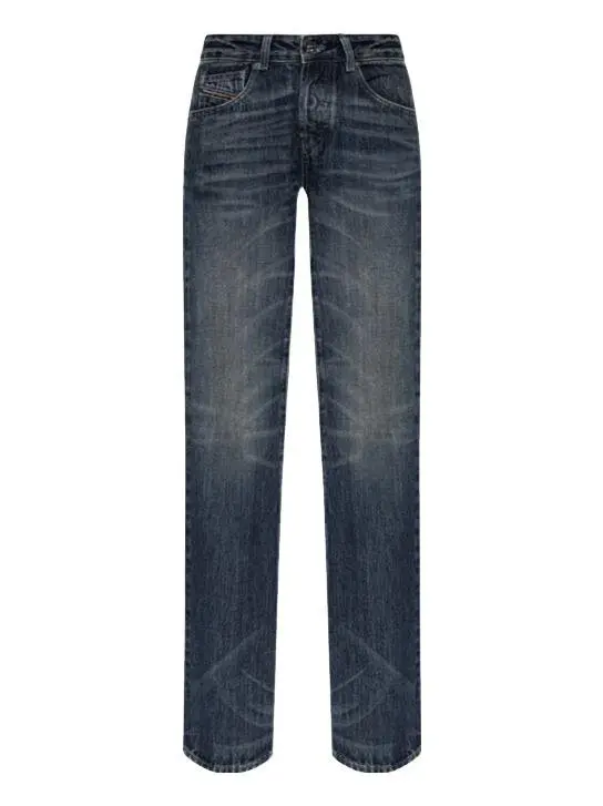 DIESEL® Straight Leg Jeans With Distressed Wash - Navy Blue