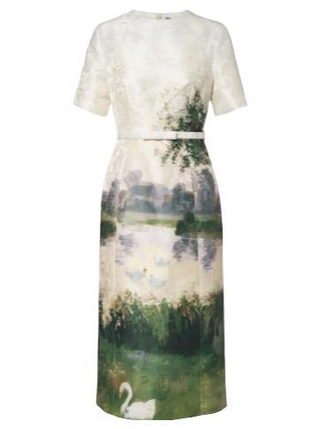 LEO Printed Jacquard Midi Dress - White