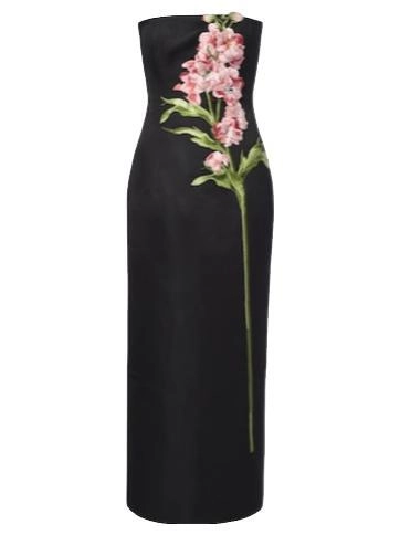 LEO Floral-applique Bustier Dress - Black