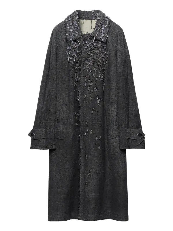Prada Single-breasted Mouliné Prince Of Wales Check And Embroidered Twill Coat - Black/tequila
