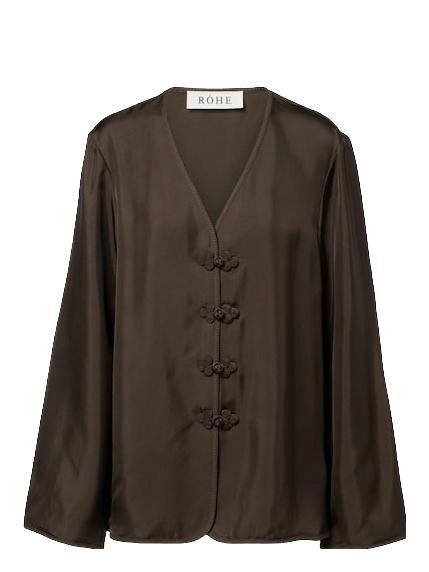 RÓHE Oversized Silk Blouse With Toggle Fastenings - Black