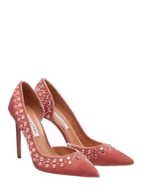 AQUAZZURA Embellished Velvet Pointed Toe Stiletto Pumps - Red