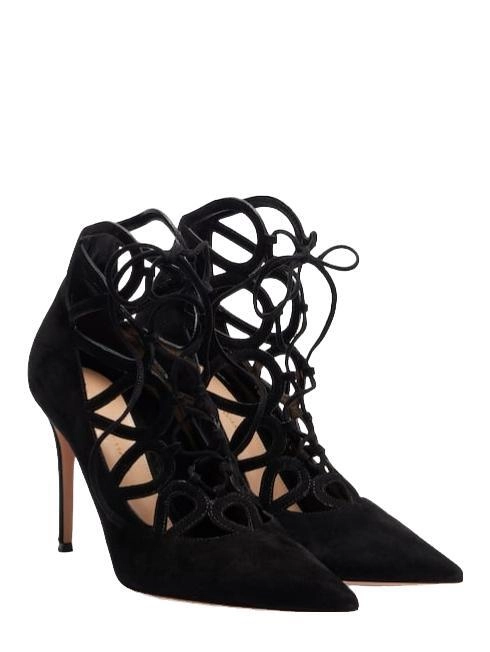 GIANVITO ROSSI Elisa 95 Suede Lace-up Pumps - Black