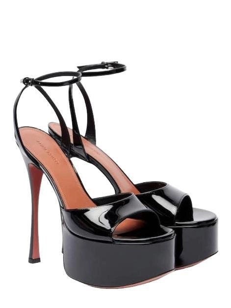 Amina Muaddi Patent Leather Platform Sandals - Black