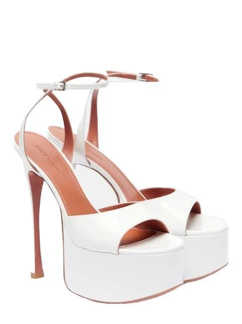 Amina Muaddi Patent Leather Platform Sandals - White