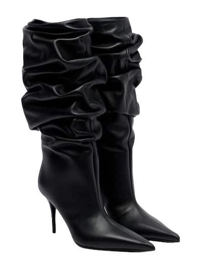 Amina Muaddi Leather Mid-calf Boots - Black