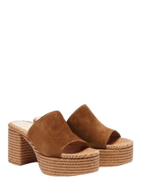 GIANVITO ROSSI Suede Platform Espadrille Mules - Brown