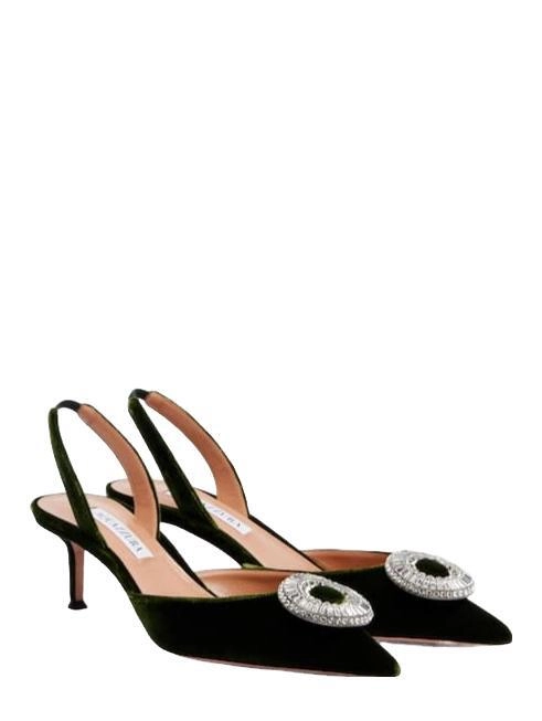 AQUAZZURA Embellished Velvet Slingback Pumps - Black