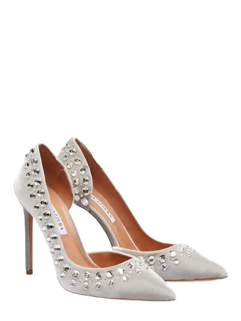 AQUAZZURA Embellished Velvet Pumps - Gray