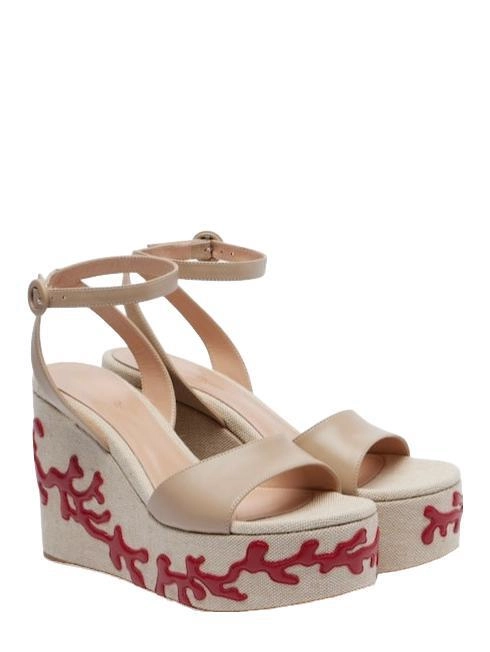 GIANVITO ROSSI Leather Wedge Espadrilles - Nude