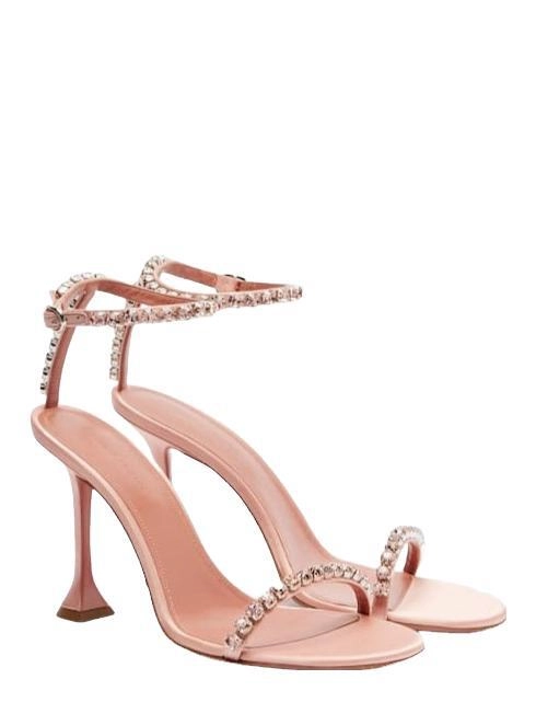 Amina Muaddi Crystal-embellished Satin Sandals - Nude