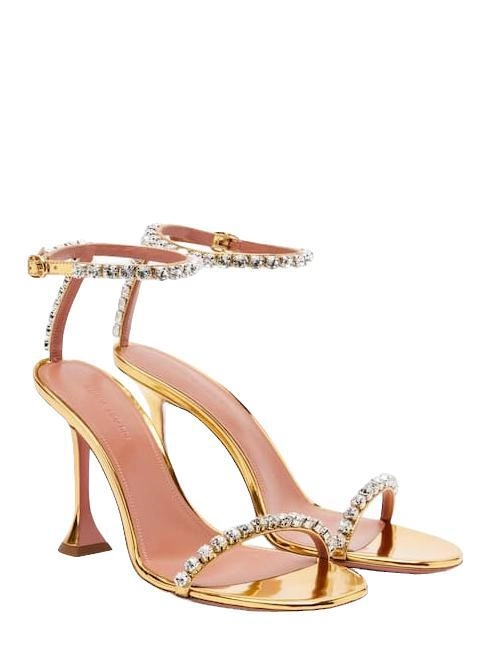 Amina Muaddi Embellished Leather Sandals - Nude