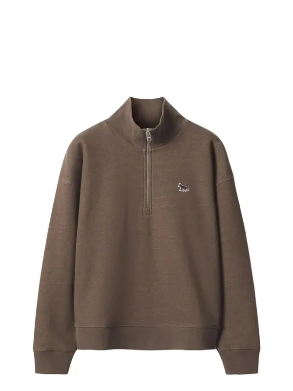 Maison Kitsuné Baby Fox Half Zip Sweatshirt - Dark Brown