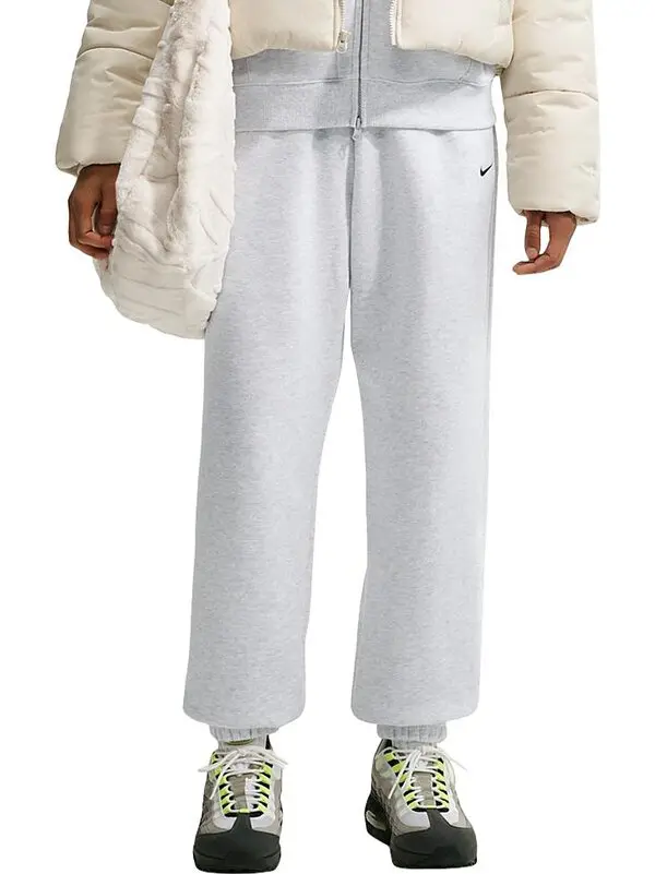 Nike Studio Fleece Weight High Rise Oversized Cuffed Pants - Birch Heather/black