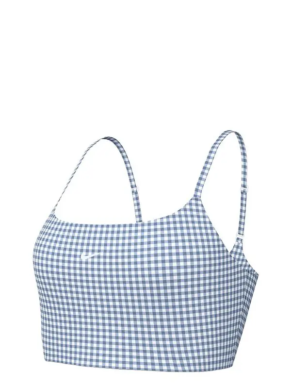 Nike Dri-fit Padded Longline Gingham Bra - Work Blue/white
