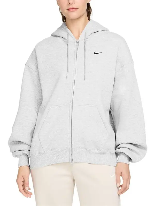 Nike Studio Fleece Weight Oversized Full Zip Hoodie - Birch Heather/black