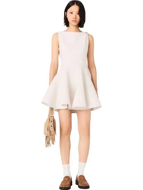 Maje Short Flared Tweed Dress - Ecru