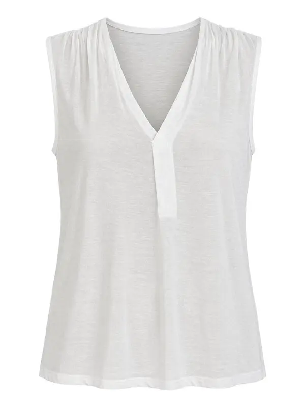 CONQUISTA Effortless V-neck Sleeveless Blouse With Pintuck Detail - White