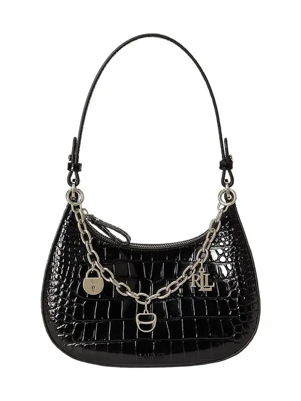 Ralph Lauren Embossed Medium Marcy Zip Shoulder Bag - Black