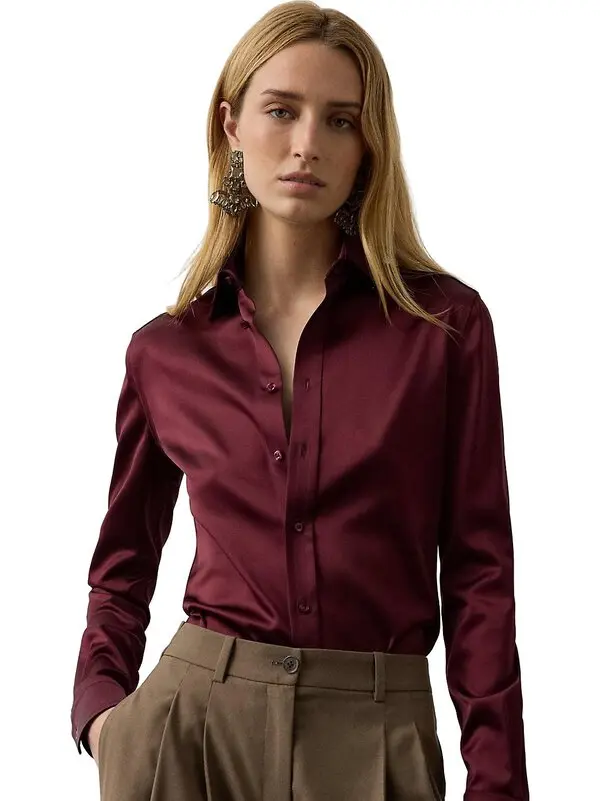 Ralph Lauren Cameron Ii Straight Fit Satin Shirt - Carmine