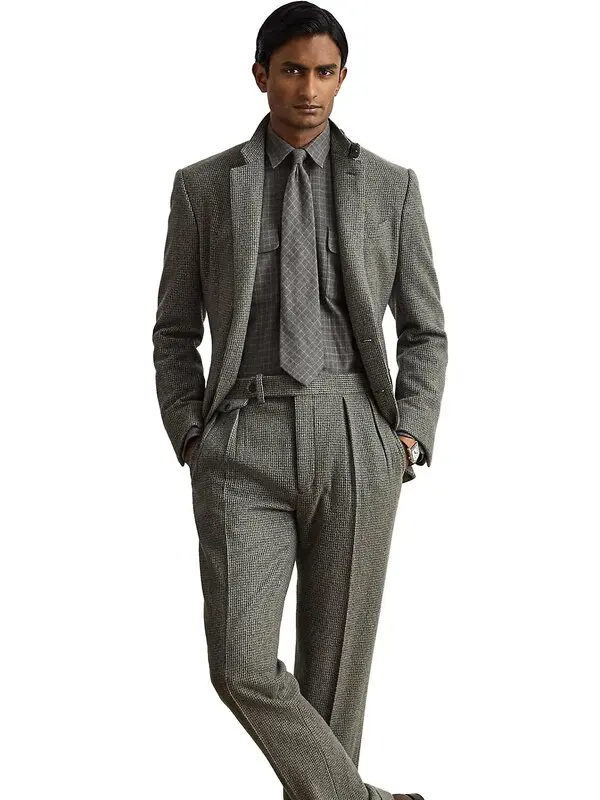 Ralph Lauren Gregory Hand-tailored Tick-weave Wool-cashmere Tweed Pleated Trousers - Medium Grey Multi