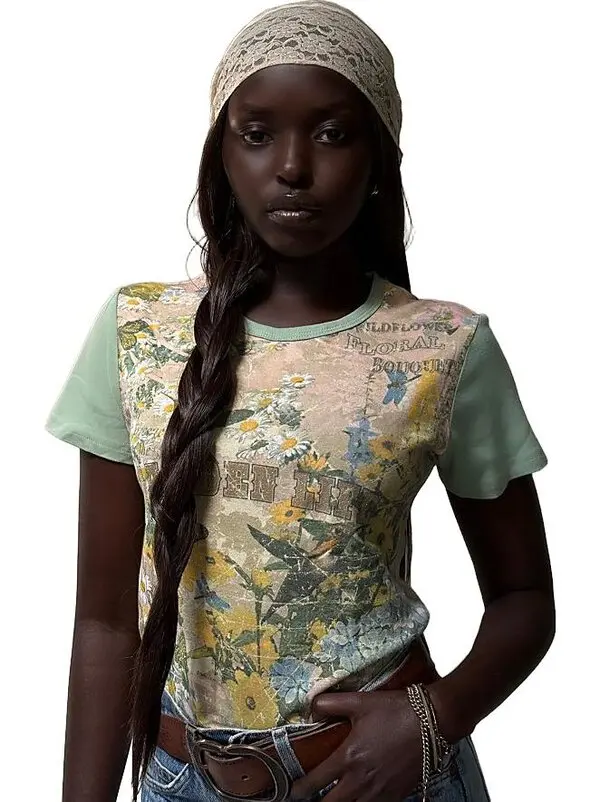 AFTERLIFE BOUTIQUE Y2k Garden All Over Print T-shirt - Green