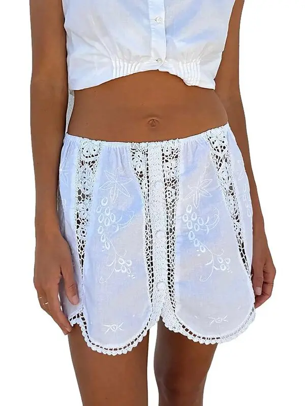 MADLY VINTAGE Reworked Crochet Embroidered Mini Skirt - White