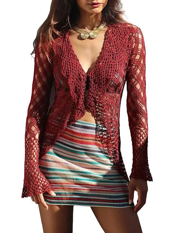MADLY VINTAGE 90s Maroon Crochet Blouse - Red