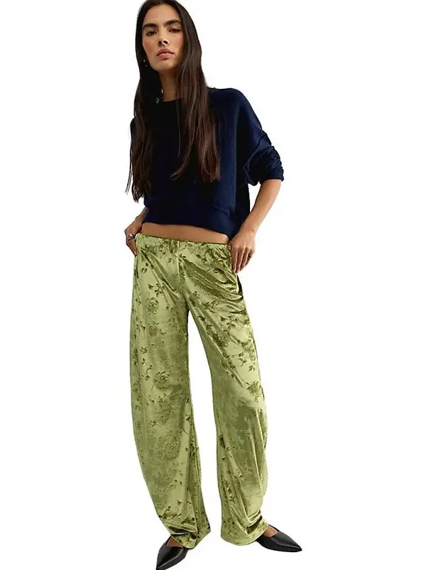 Free People Radiance Velvet Pull-on Pants - Moss Tree