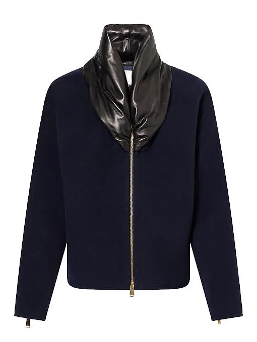 DARKPARK Anya Cashmere And Wool Leather Collar Bomber Jacket - Blue Navy
