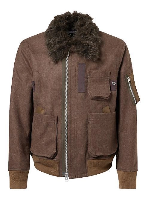 Sacai Melton Collared Wool Bomber Jacket - Brown