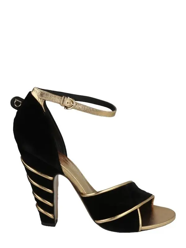 FERRAGAMO Ether Velvet Heel Sandals - Black