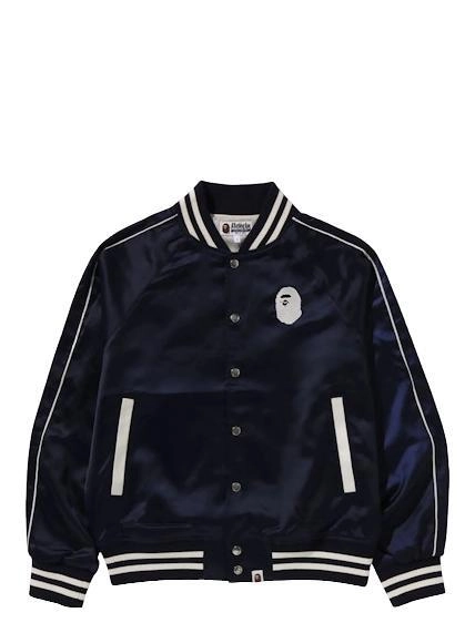 A BATHING APE Nylon Varsity Jacket - Navy Blue