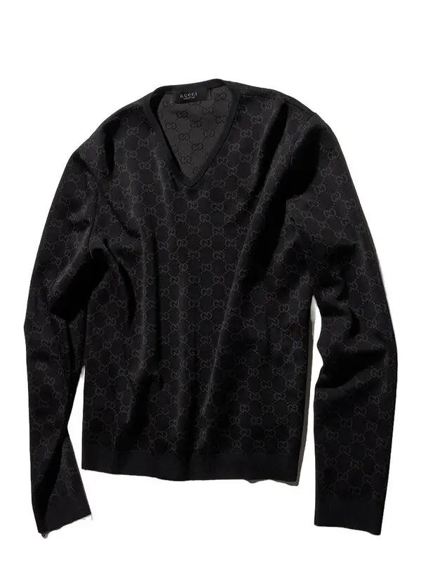 Gucci Fine Knit Viscose Gg Jacquard Sweater - Black