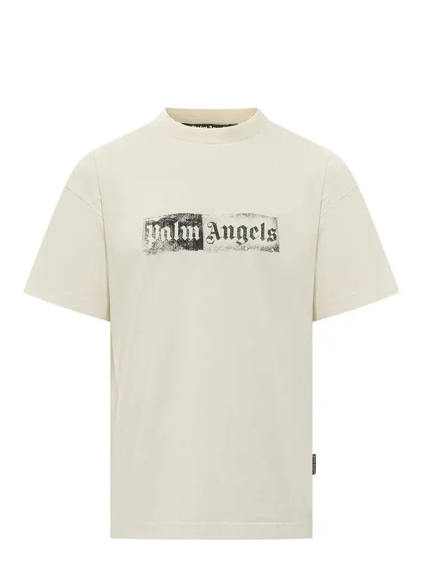 Palm Angels Logo Printed Crewneck T-shirt - Off-white-black