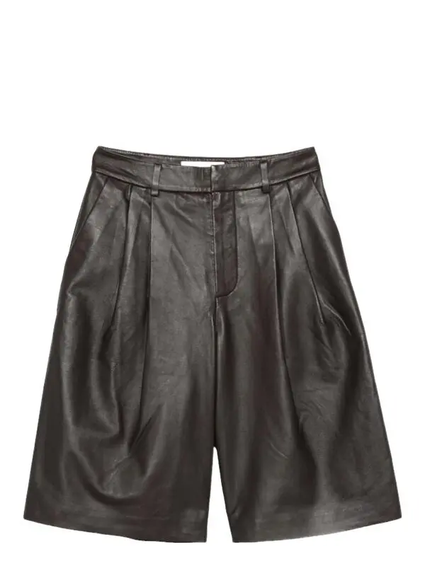 YVES SALOMON Pleated Leather Shorts - Brown