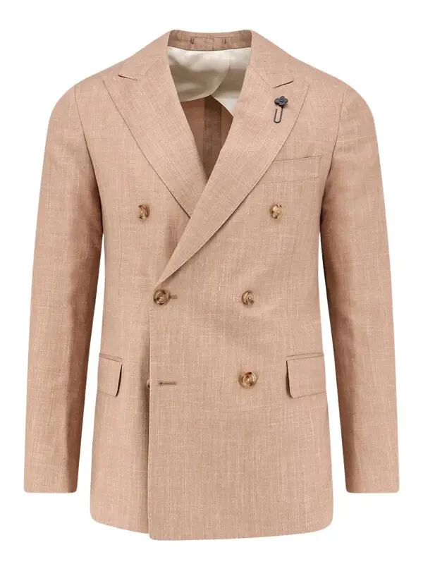 LARDINI Double-breasted Peak-lapel Blazer - Nude