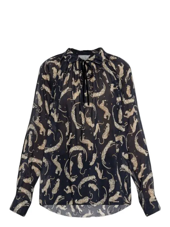 FORTE_FORTE Long Sleeve Printed Blouse With Neck Tie - Night