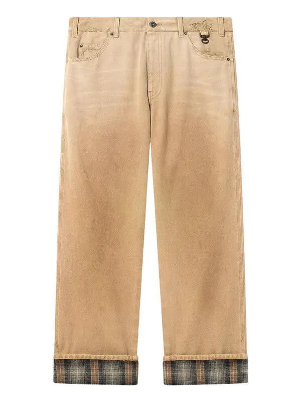 GOLDEN GOOSE Gradient Beige Cotton Painter Pants With Check Detail - Multicolor