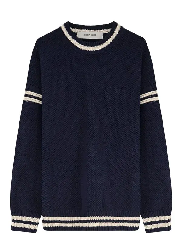 GOLDEN GOOSE Maglione Boxy Da Uomo In Cotone Blu Scuro Con Ricamo - Blue