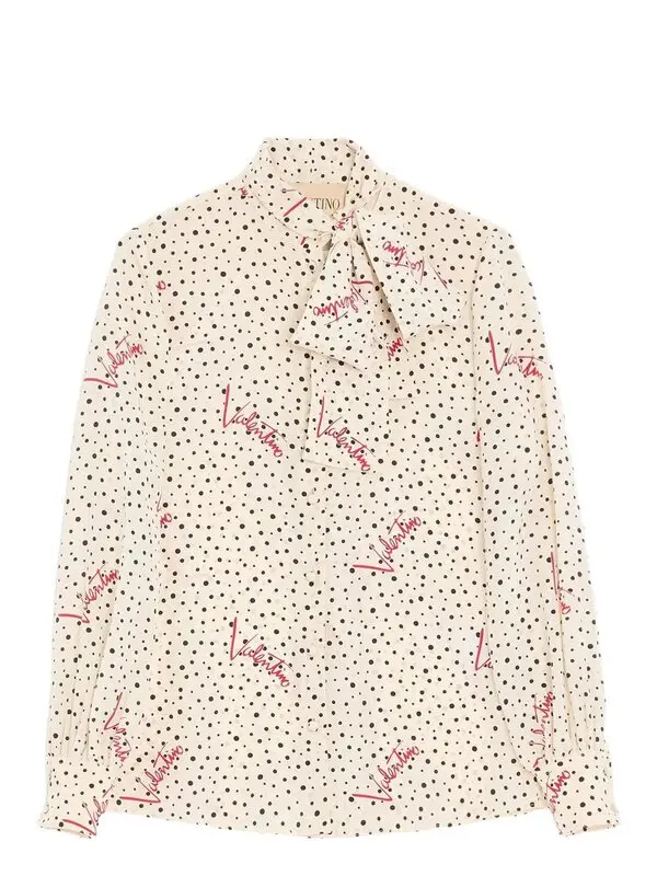 Valentino Garavani Crepe De Chine Polka Dot Shirt With Integrated Scarf - Multicolor