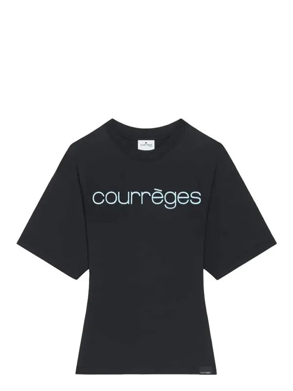 COURREGES Waisted Printed Fitted T-shirt - Black