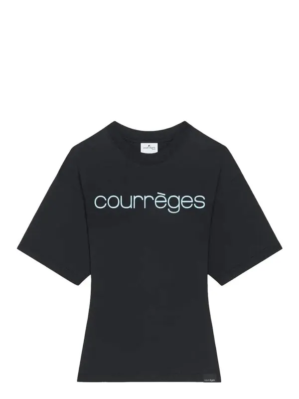 COURREGES Waisted Printed Fitted T-shirt - Black