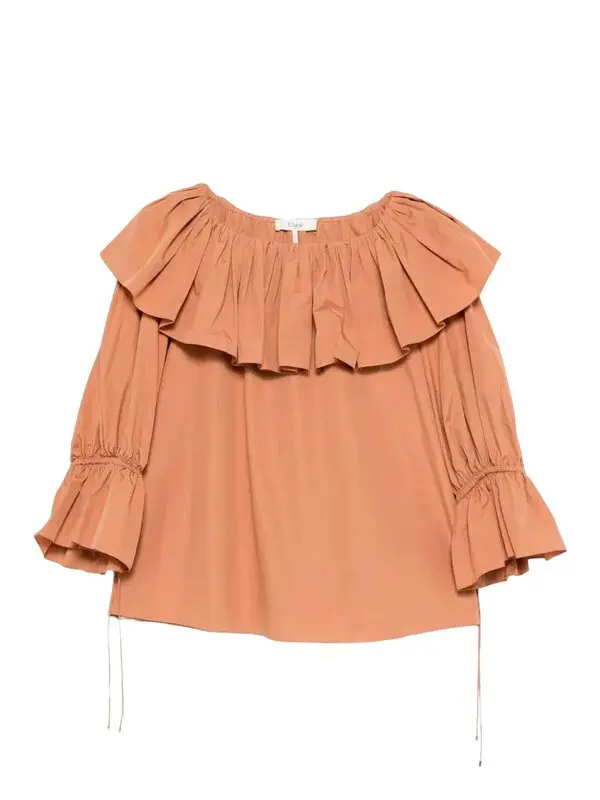 Chloé Cotton Blouse With Ruffle Detail - Brown