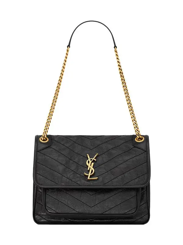 Saint Laurent Niki Medium Soft Bag In Vintage Leather - Black